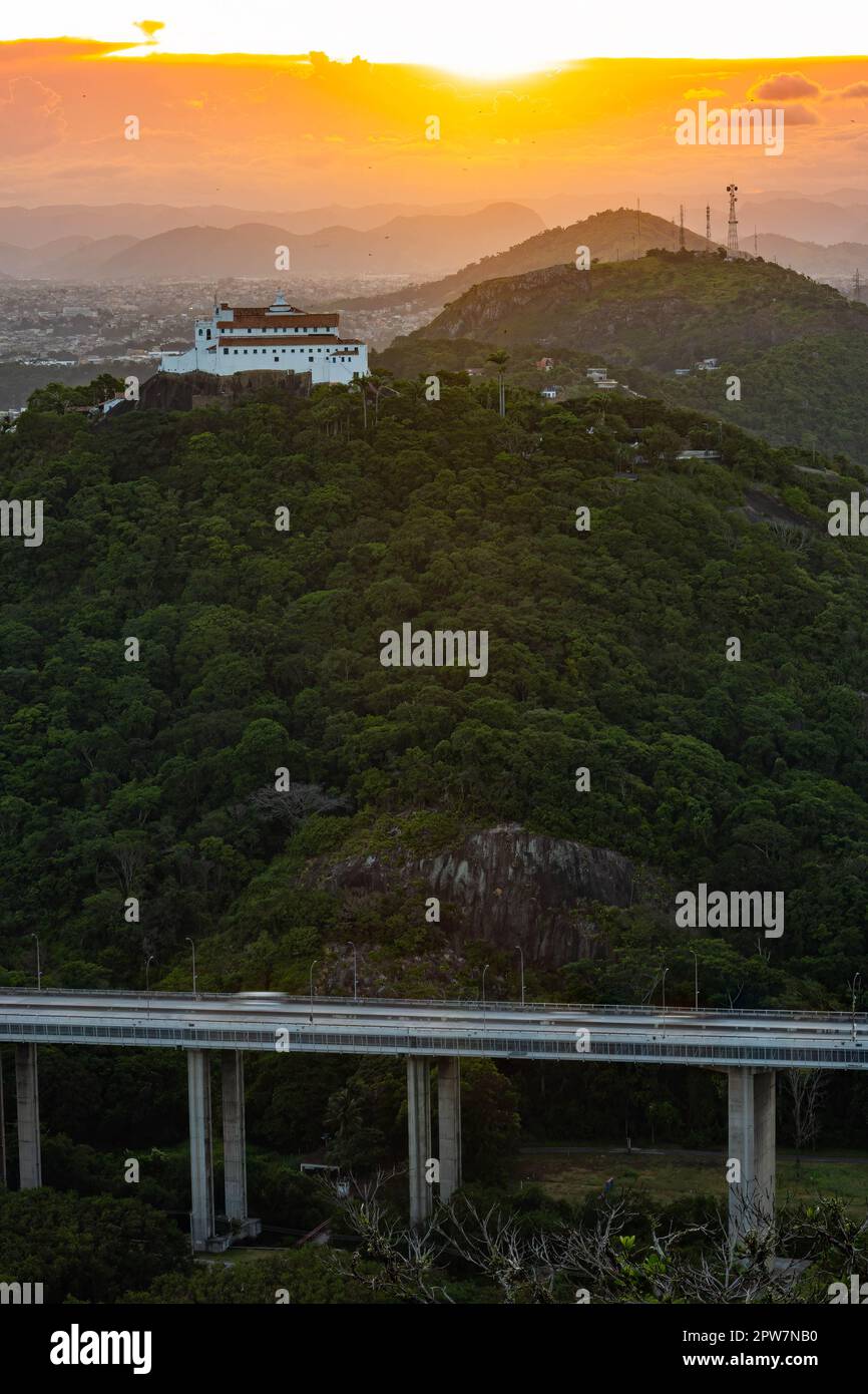 Photograph of the Penha Convent at sunset, also showing the citie of ...