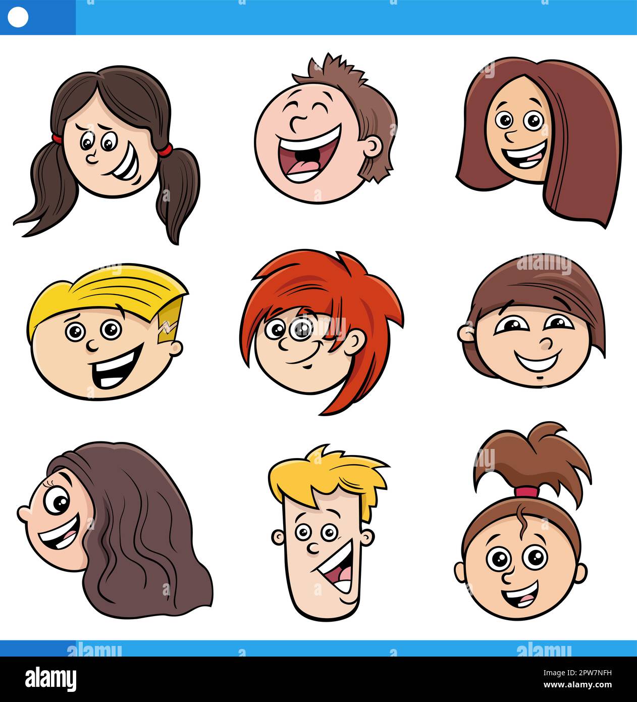 cartoon children or teenagers characters faces set Stock Vector Image ...