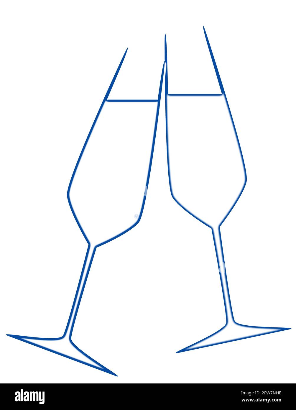 Two charged champagne glass outlines isolated on a white background ...