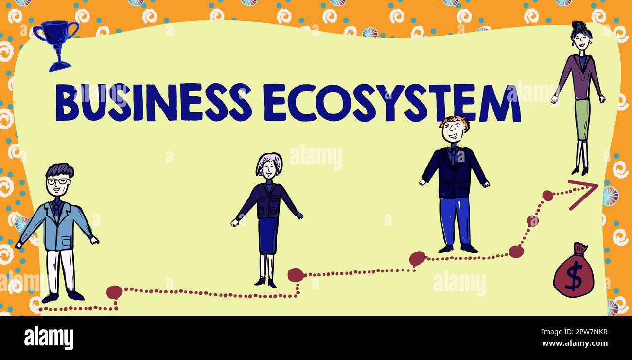 Sign displaying Business Ecosystem, Business approach Develop and ...
