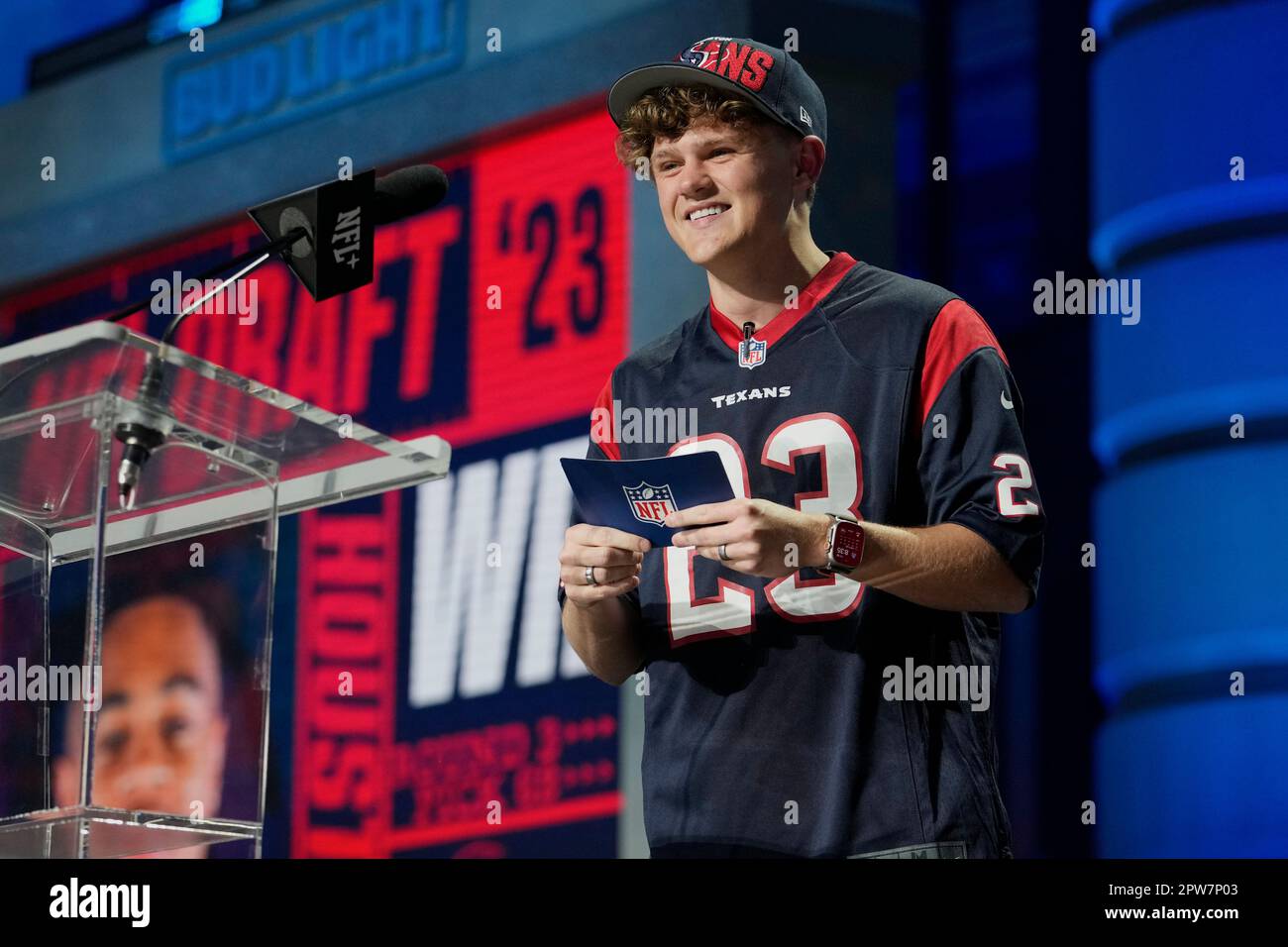 Ryan Trahan announces the No. 69 pick for the Houston Texans at the ...