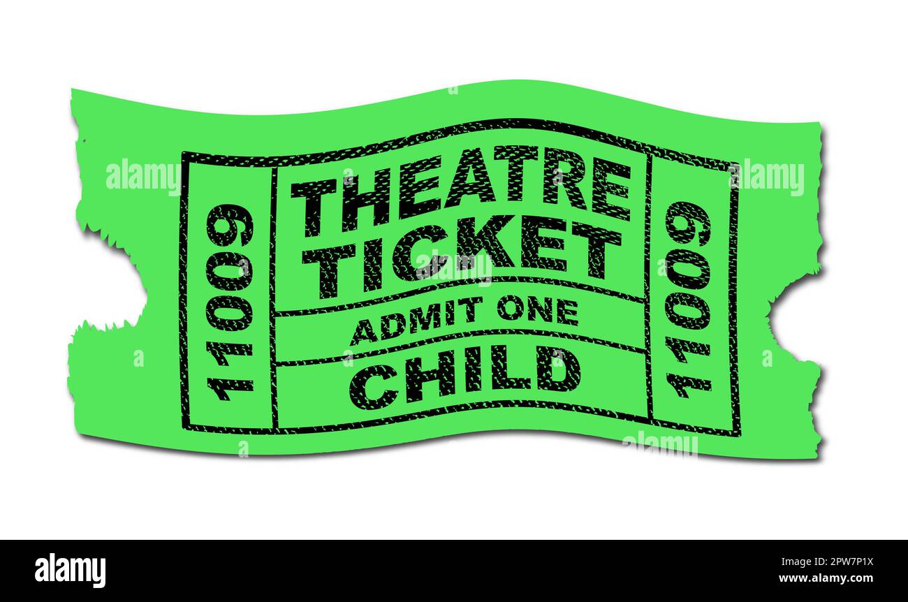 A green child theatre ticket to admit one isolated on a white ...