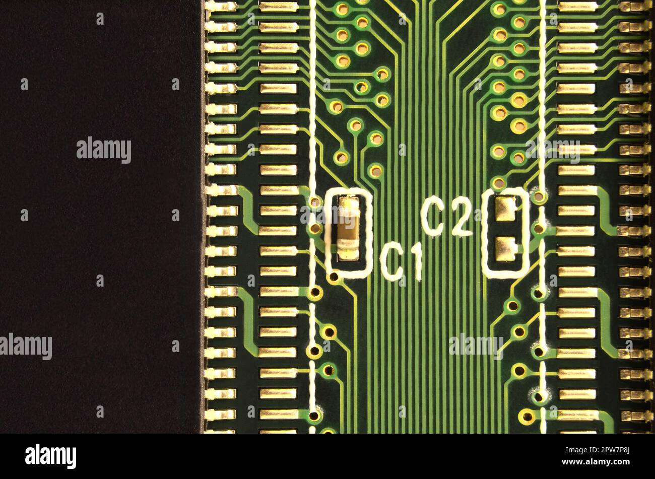 Close up of colored micro circuit board. Abstract technology background ...