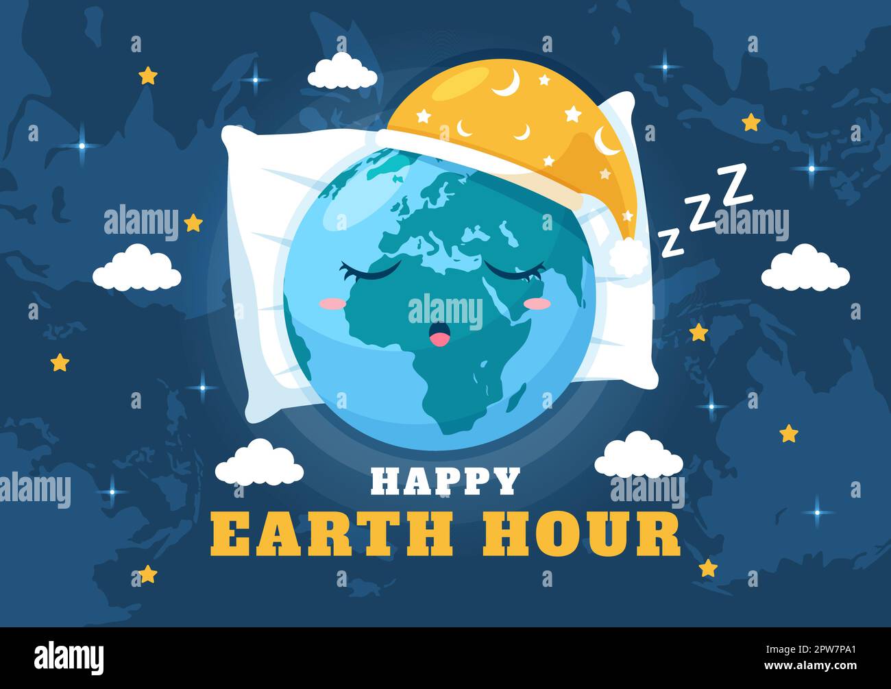 Happy Earth Hour Day Illustration with Lightbulb, World Map and Time to ...