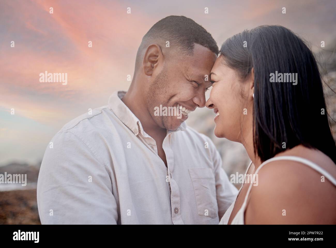 Closeup Of An Young Affectionate Mixed Race Couple Standing On The