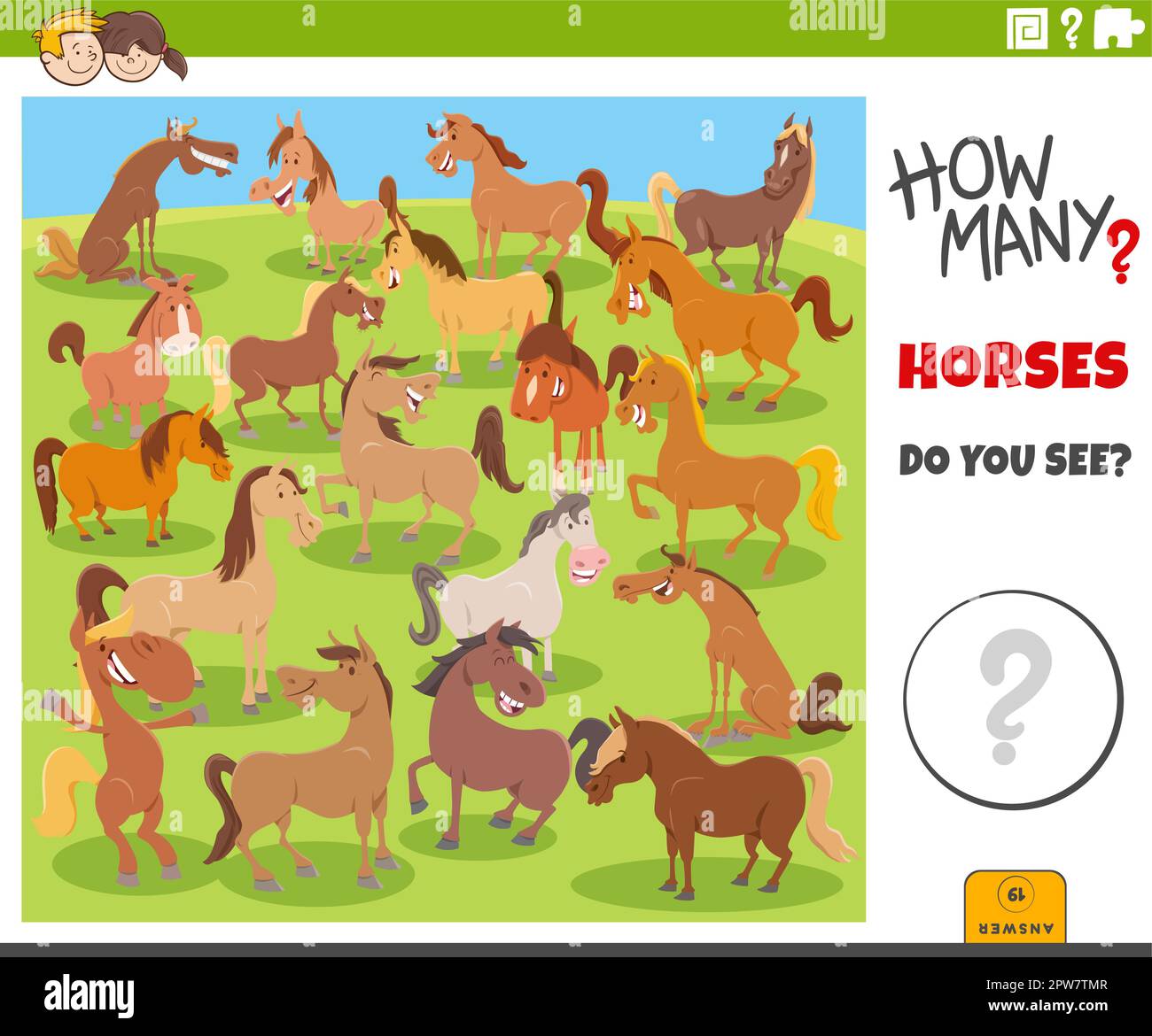 counting cartoon horses farm animals educational game Stock Vector ...