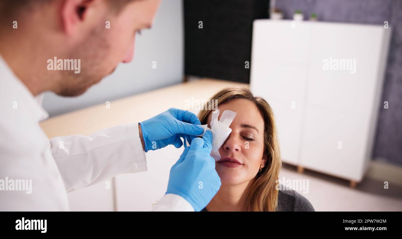 Eye First Aid Care By Doctor. Medicine Plaster. Pain And Injury Stock ...