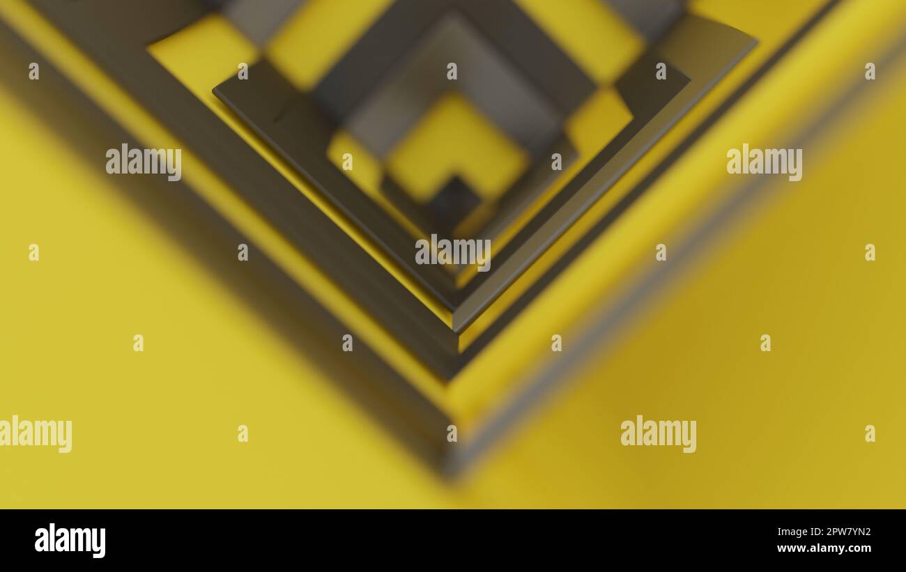 Geometrical cubic shapes in yellow and metallic gray. Abstract ...