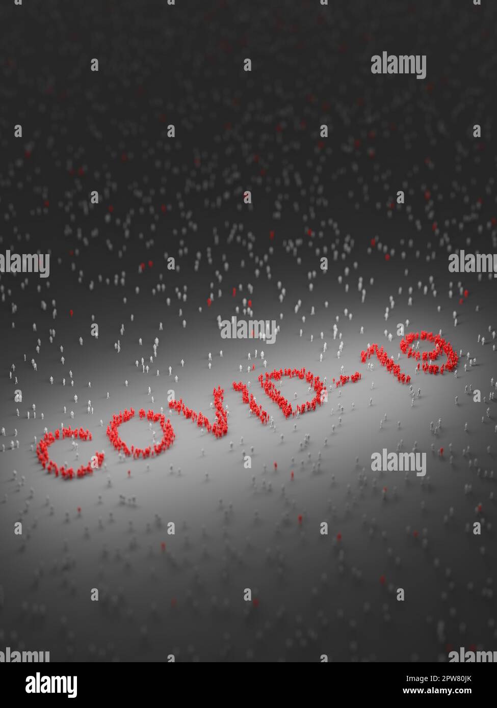 People forming the word "COVID-19" on dark background. Social ...