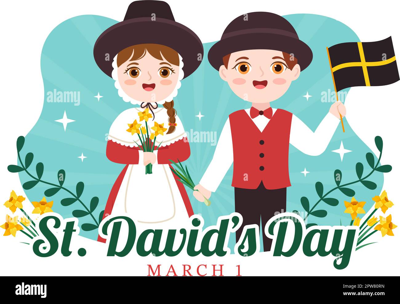 Happy St David's Day on March 1 Illustration with Kids Welsh Dress ...