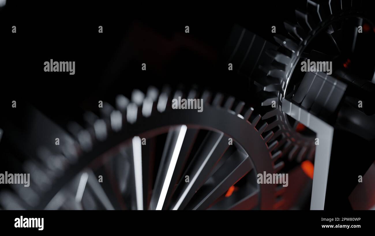 Steel gears from an engine gearbox, close up. High performance engines ...