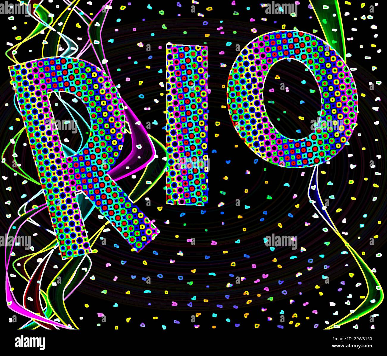 A party background with the text RIO Stock Photo - Alamy