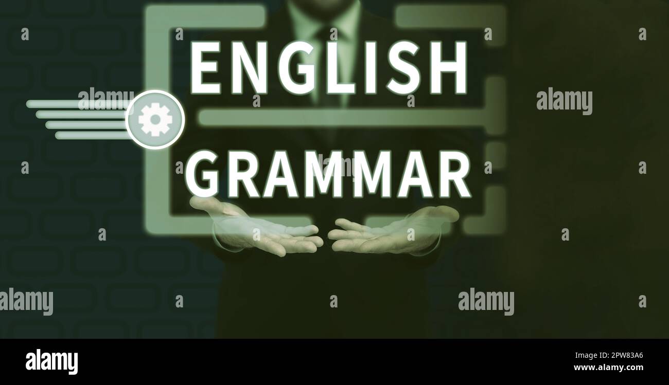 Text sign showing English Grammar, Word Written on courses cover all ...