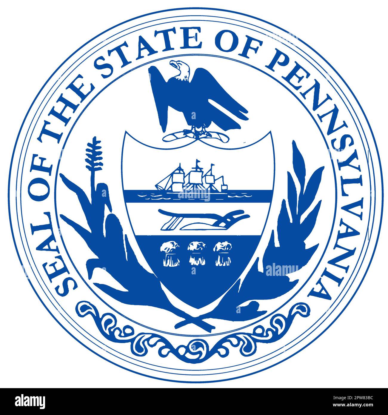 The great seal of the USA state of Pennsylvania over a white background ...