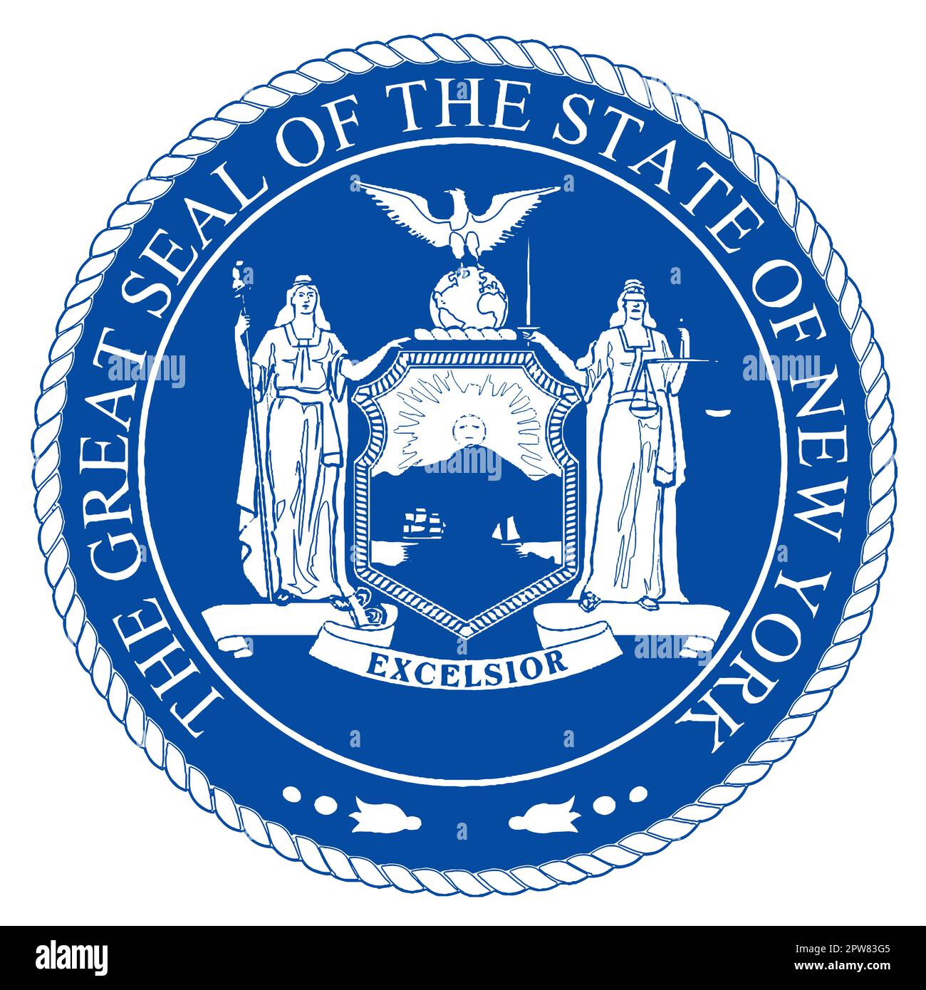 The seal of the state of New York over white Stock Photo - Alamy