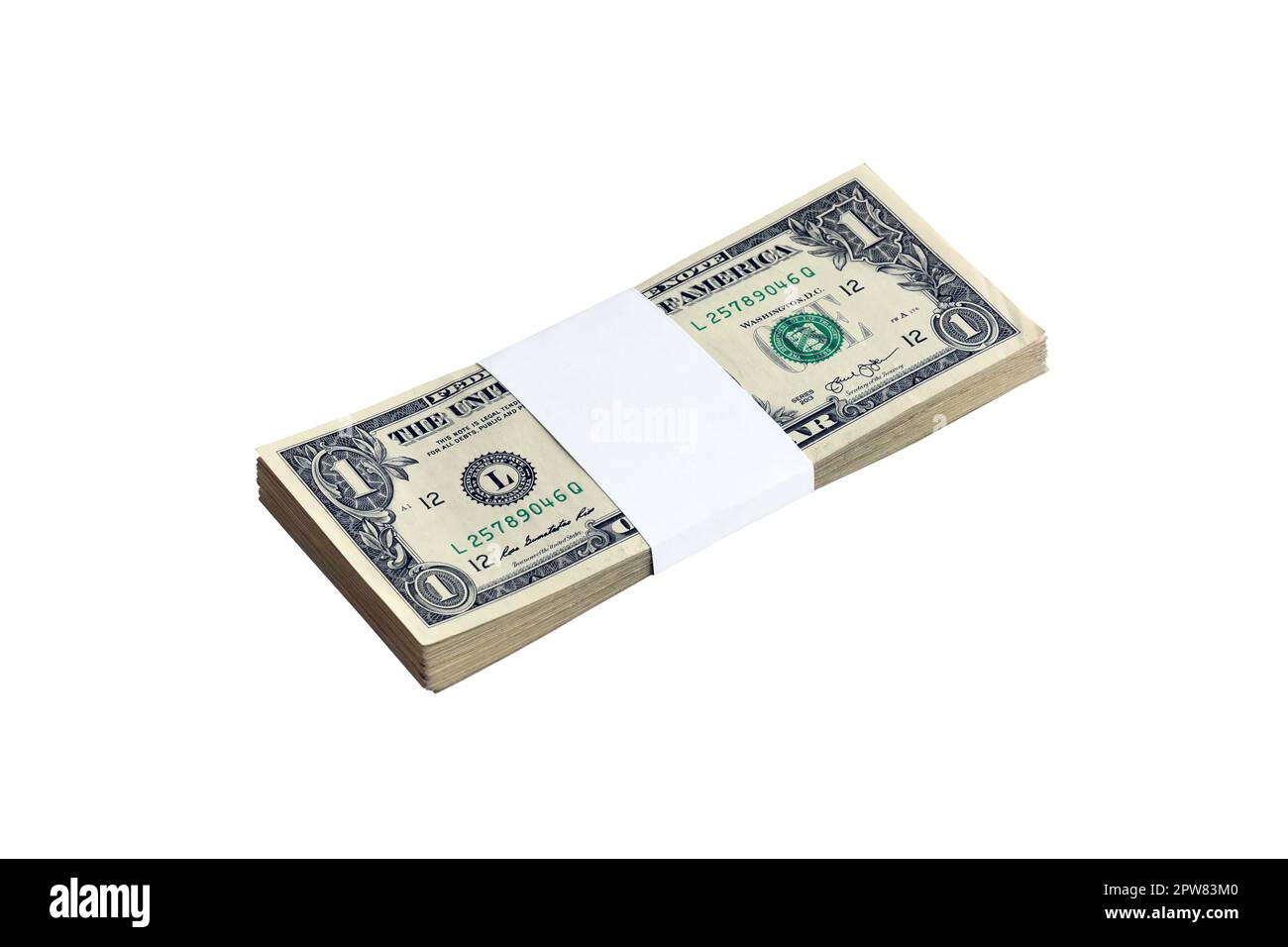 Bundle of US dollar bills isolated on white. Pack of american money ...