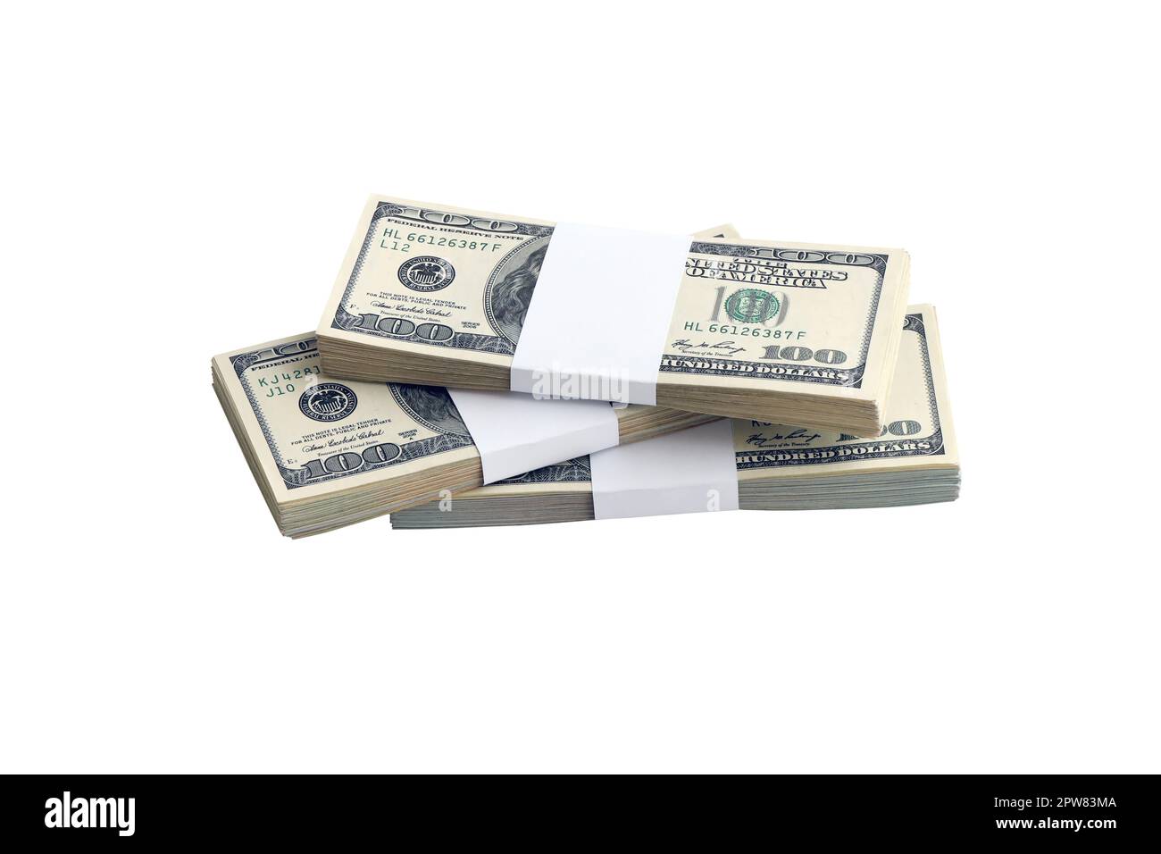 Bundle of US dollar bills isolated on white. Pack of american money ...