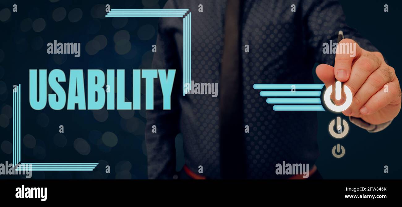 Text sign showing Usability, Business showcase A word assosiated with ...