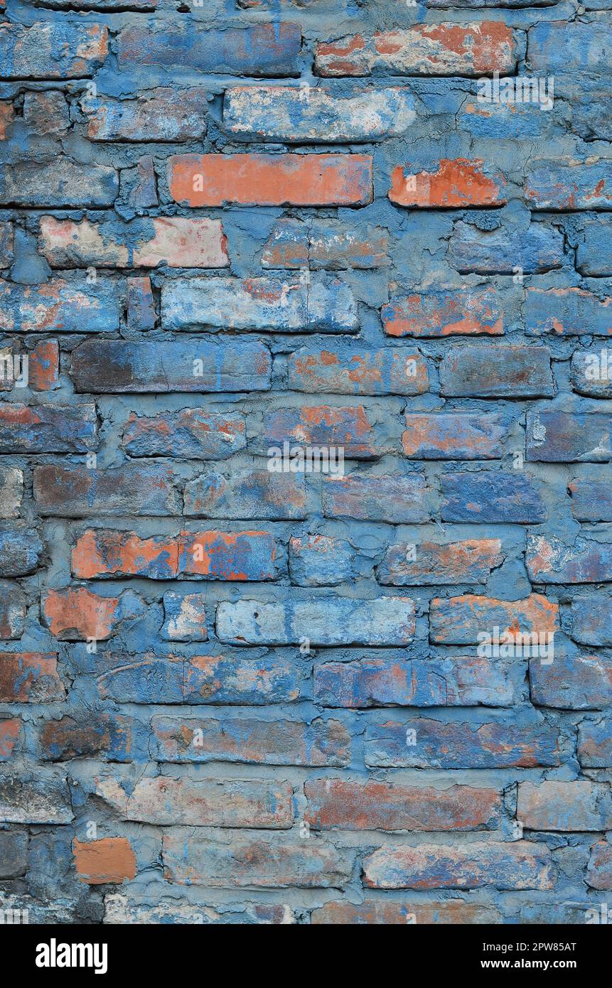 The texture of blue wall from a variety of old and dirty brick ...