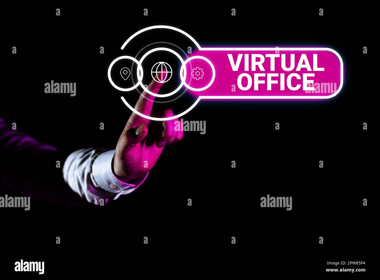 Sign displaying Virtual Office, Concept meaning Mobile work-environment ...