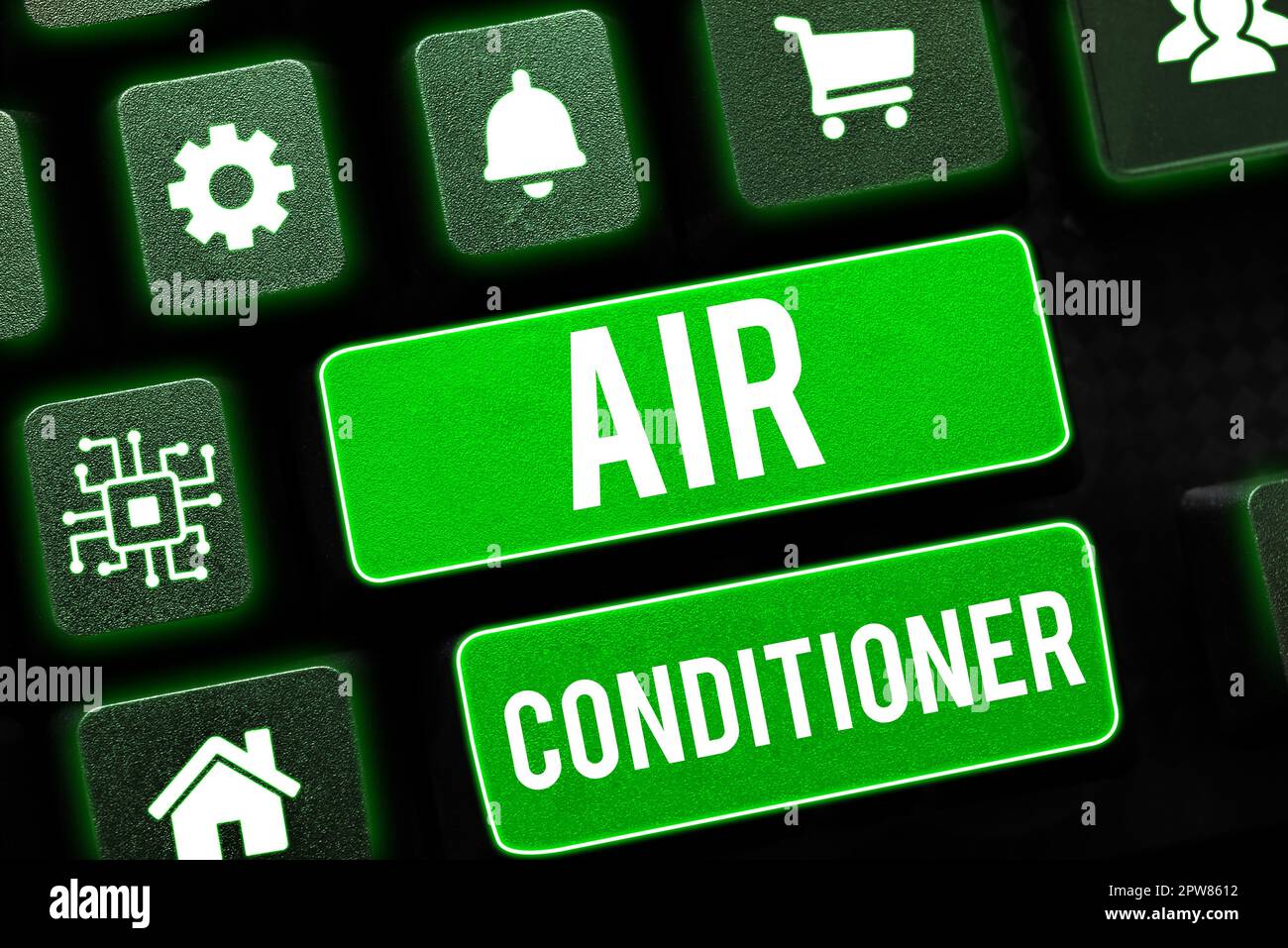 Sign displaying Air Conditioner, Word Written on apparatus for washing ...