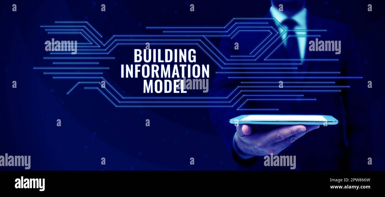 Text caption presenting Building Information Model, Business idea process of adding structure to ...