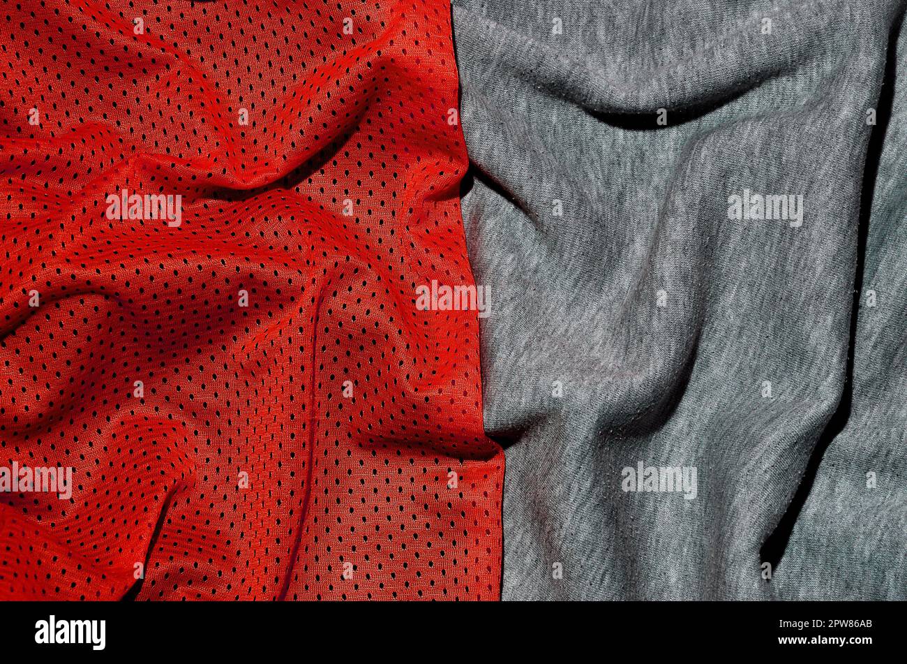 Top view of cloth textile surface. Close-up rumpled heater and knitted ...