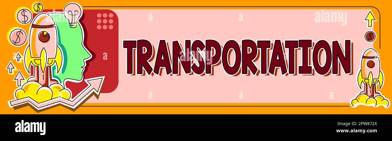 Text caption presenting Transportation, Business concept Means of ...