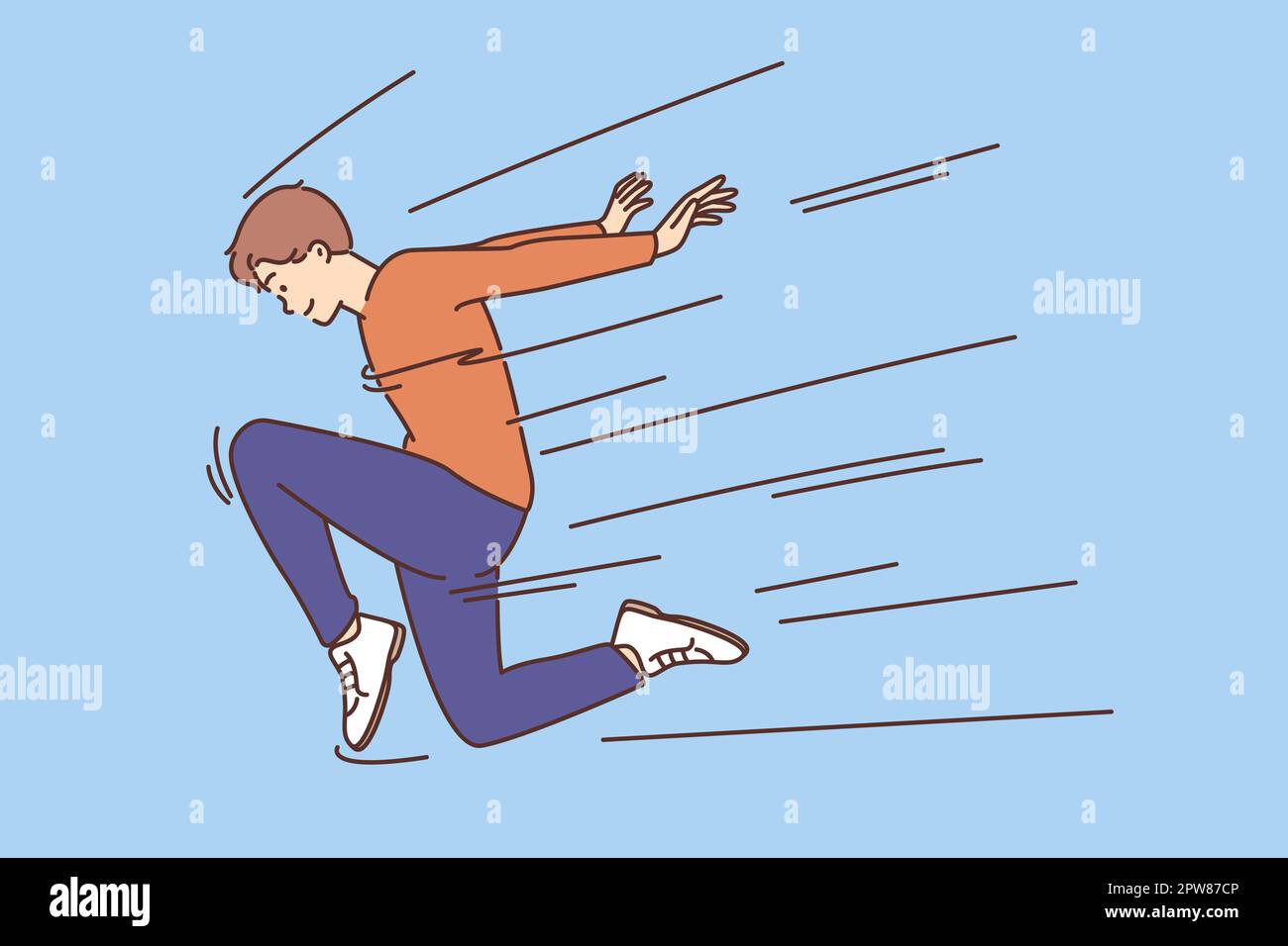 Happy young man running fast. Smiling guy have fun dancing. Hobby and ...