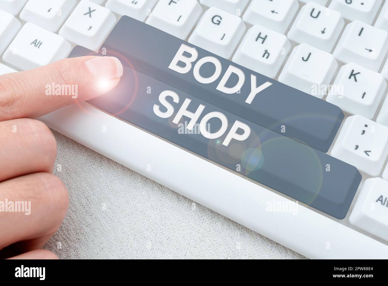 Hand writing sign Body Shop, Business showcase a shop where automotive ...