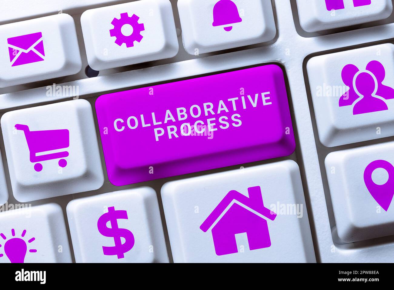 Hand writing sign Collaborative Process, Business idea people and ...