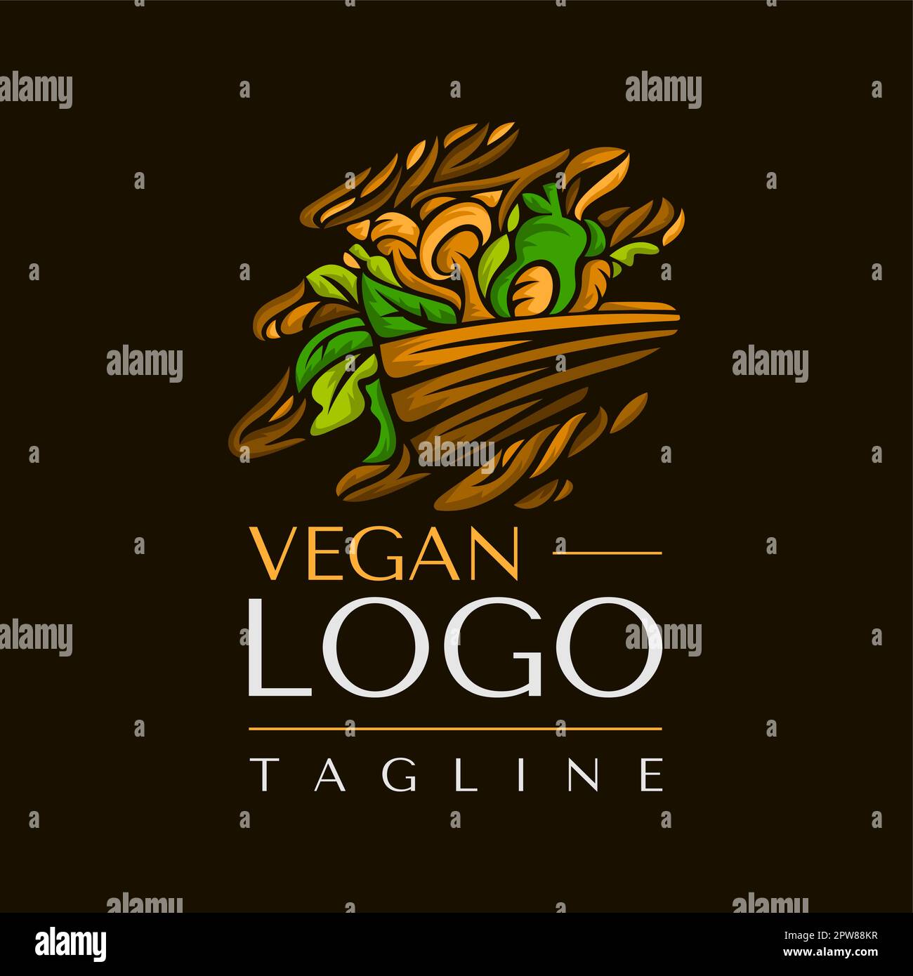Decorative vegan food logo design template. Natural meal logo vector ...