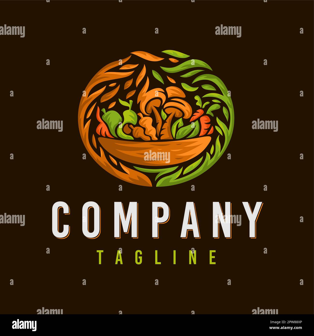 Modern colorful vegan food logo design template. Cooking vegetable logo ...