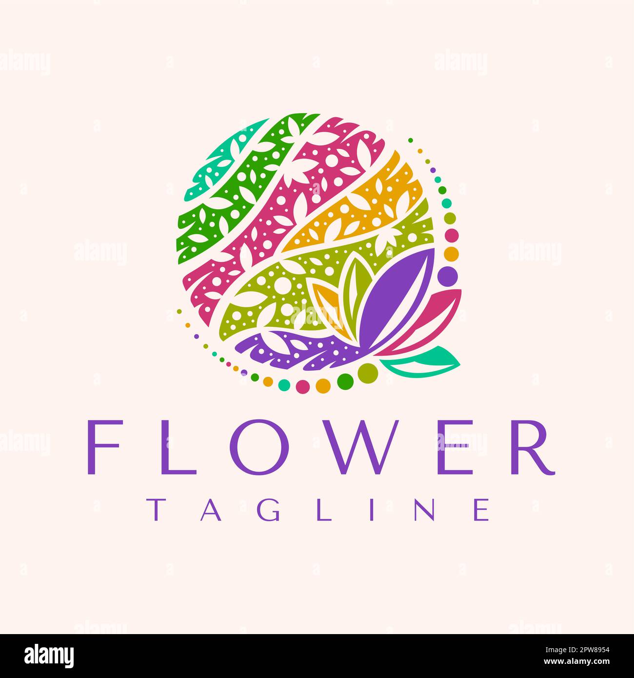 Colorful flower logo design branding. Fun decorative floral logo vector ...