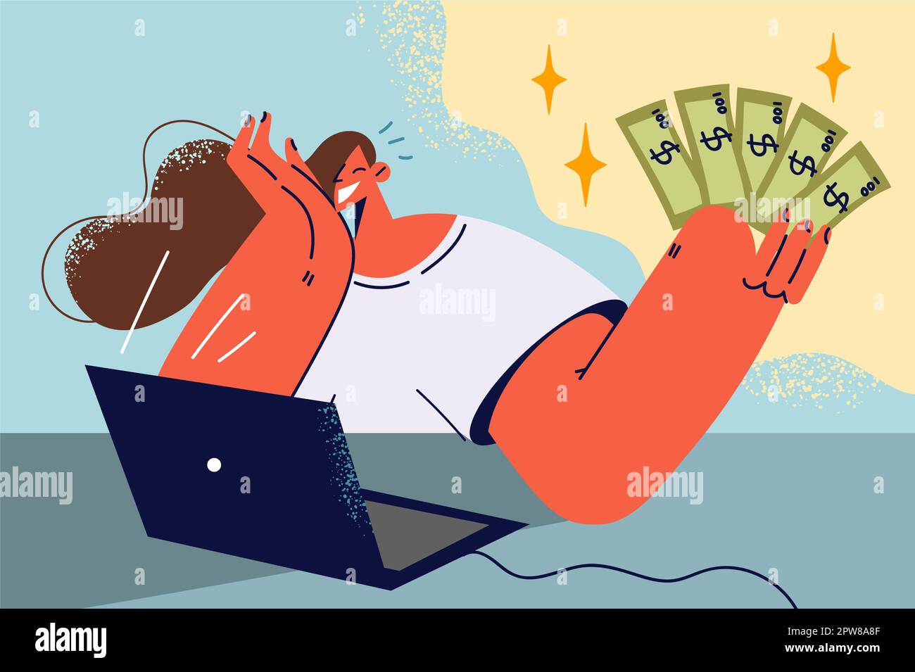 Earn money happy woman Stock Vector Images - Alamy