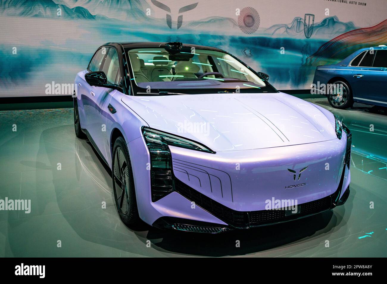 Hongqi E001 electric sedan on display at the 2023 Shanghai Auto Show ...