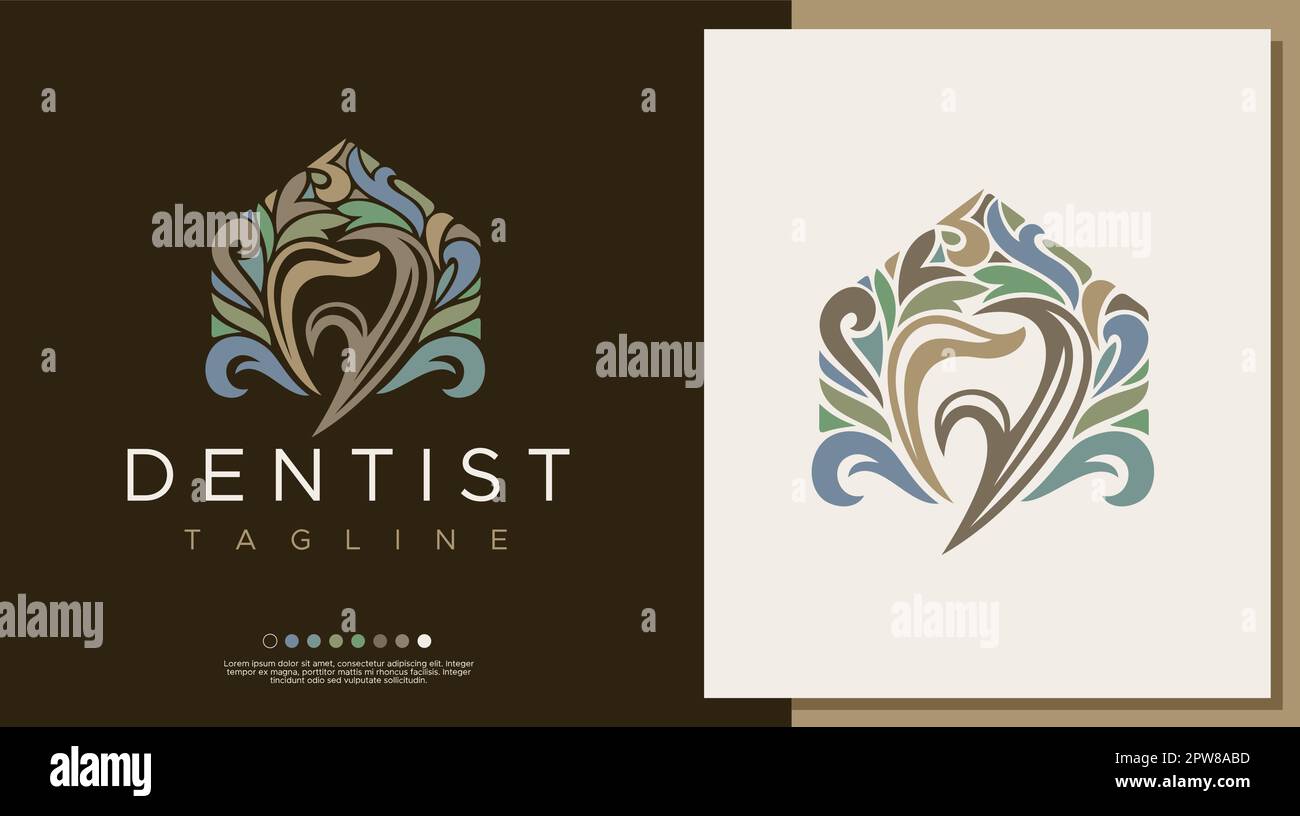 Vintage home dental logo design template. Abstract house tooth logo ...
