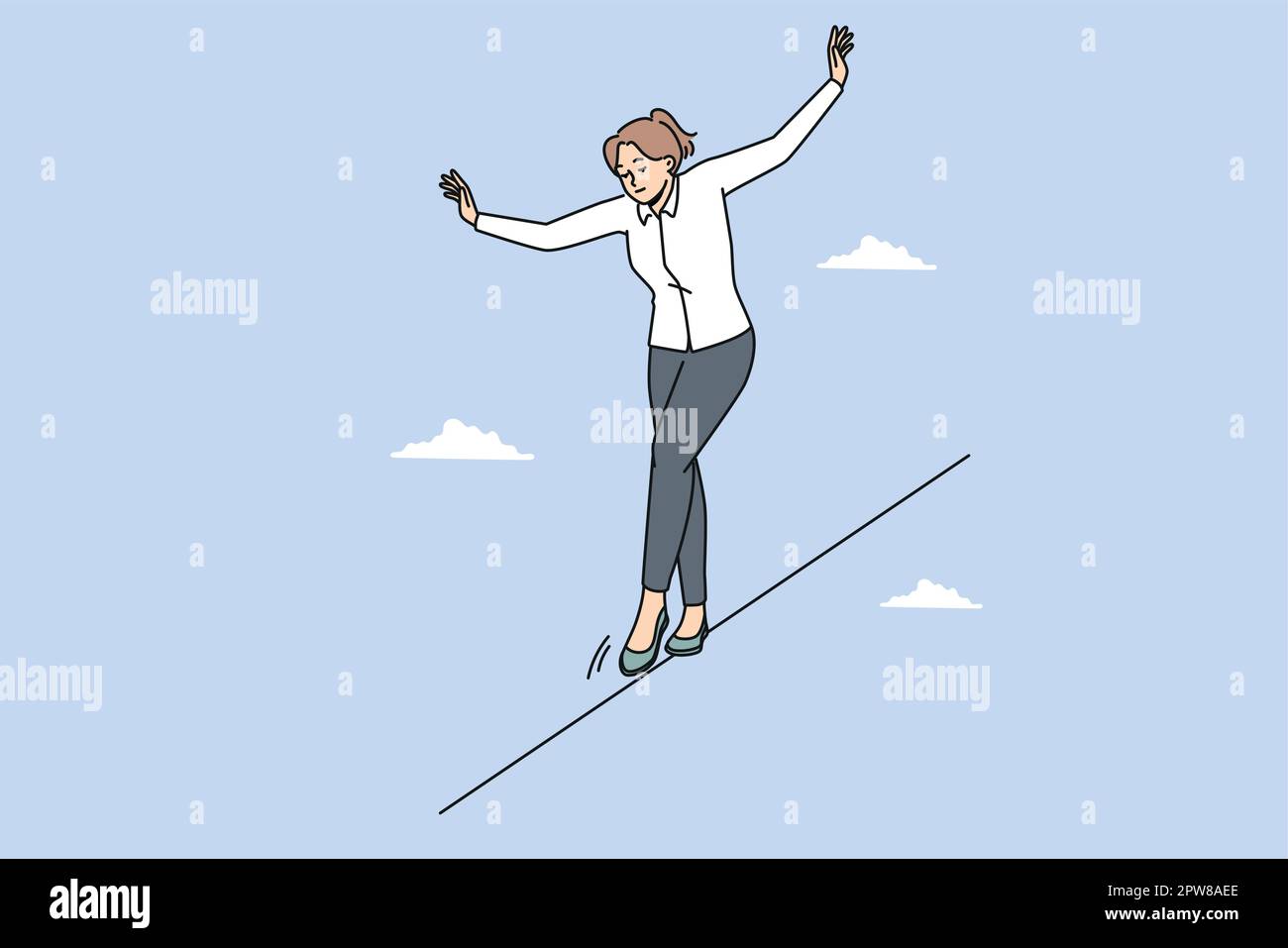 Woman walking tightrope illustration Stock Vector Images - Alamy
