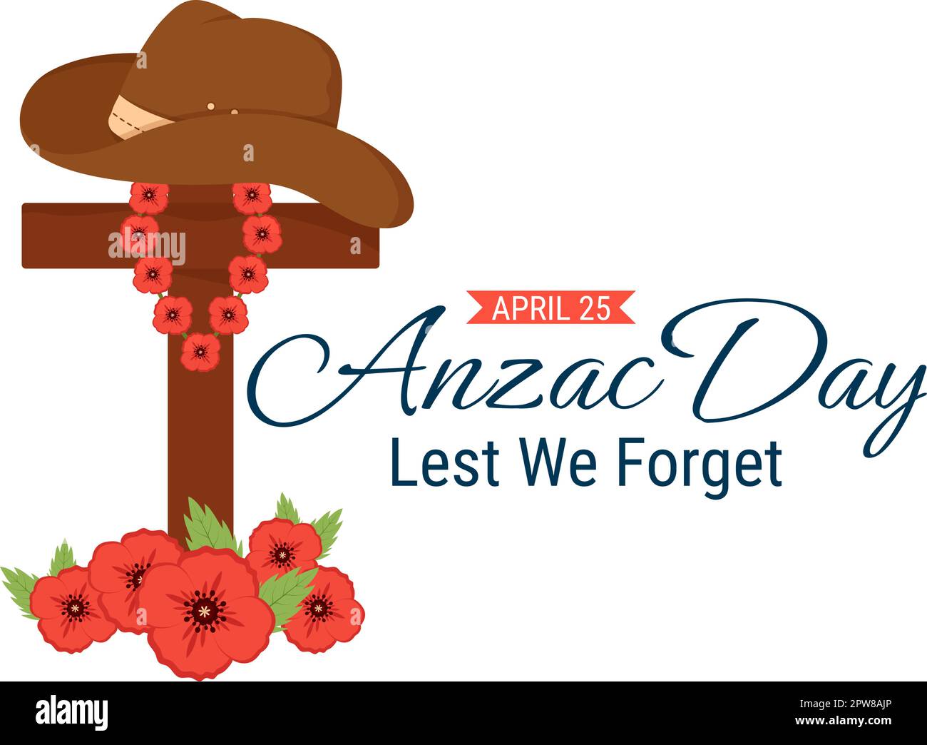 Anzac Day Of Lest We Forget Illustration With Remembrance Soldier Paying Respect And Red Poppy