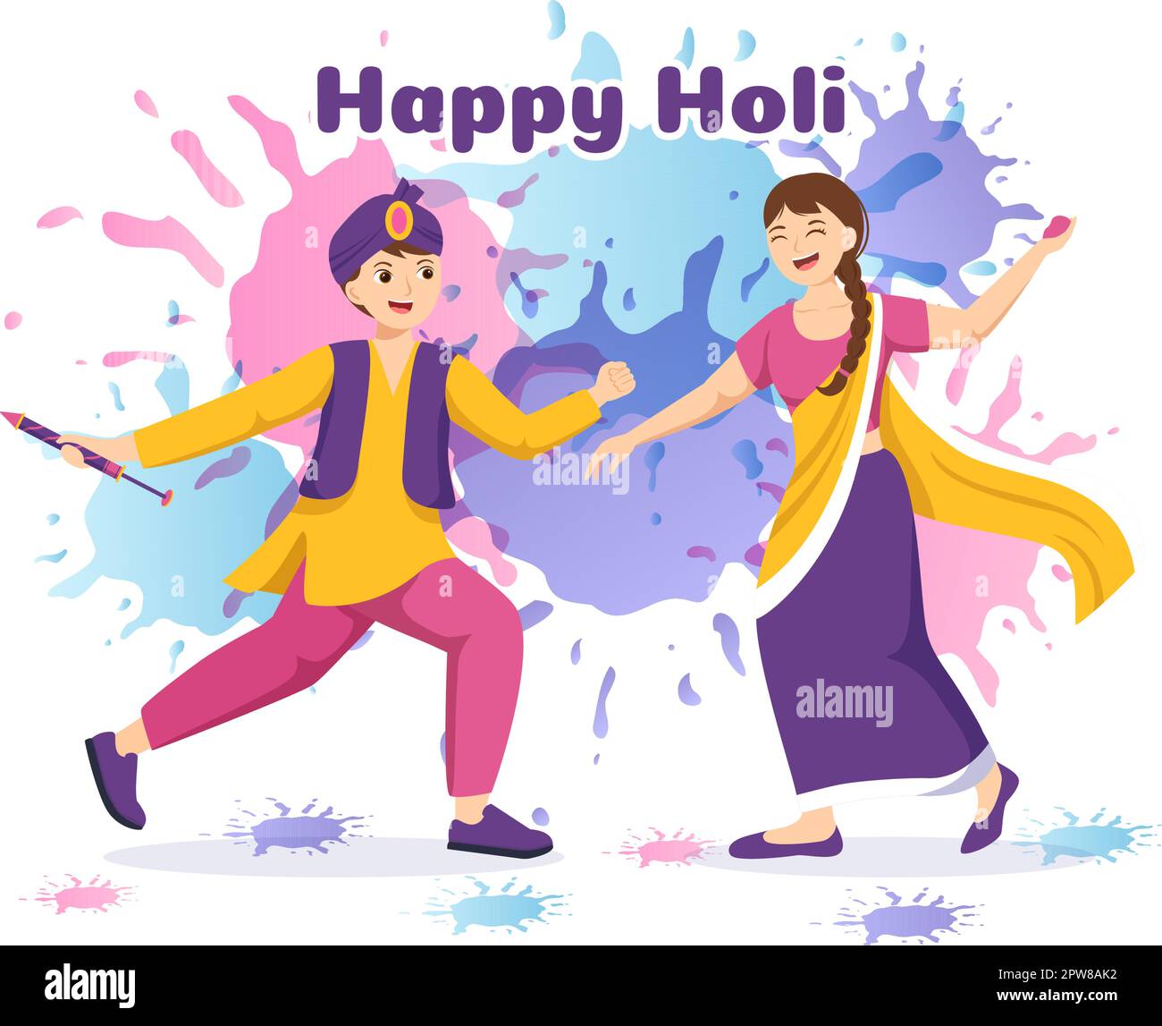 Happy Holi Festival Illustration with Colorful Pot and Powder In Hindi ...