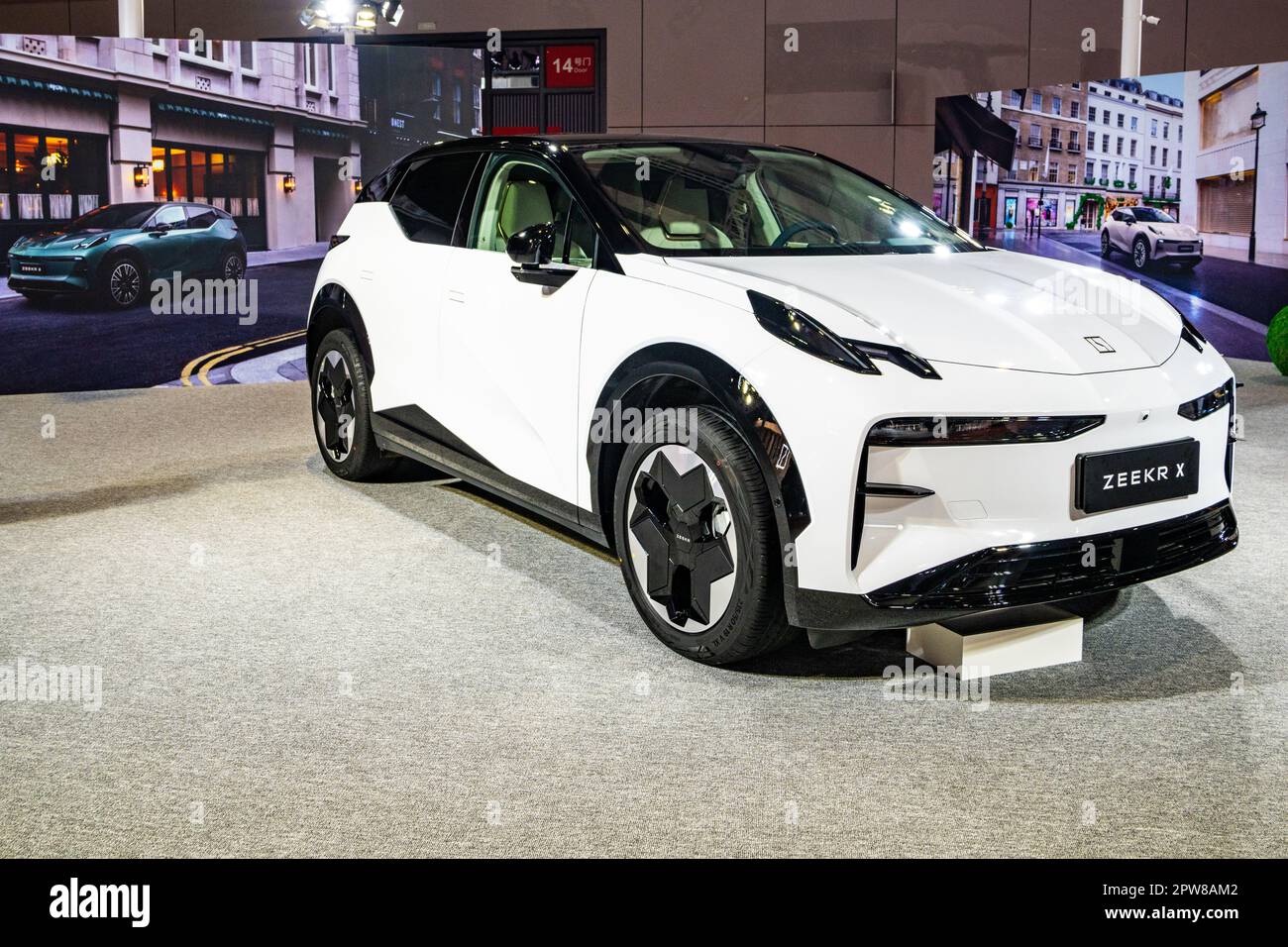 A Zeekr X electric car from the Geely group on display at the 2023 ...
