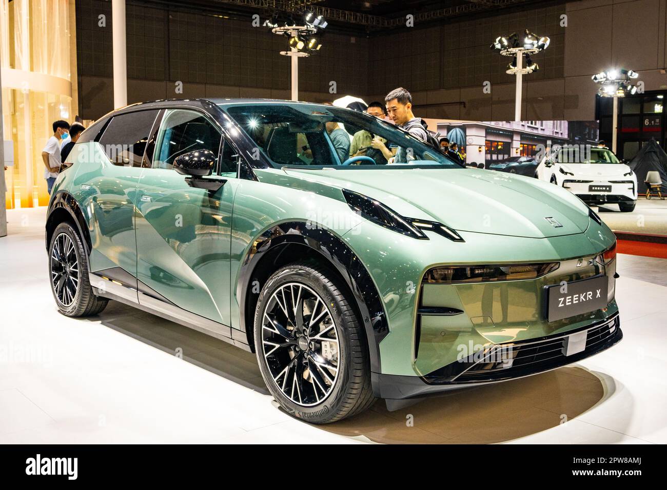 A Zeekr X electric car from the Geely group on display at the 2023 ...
