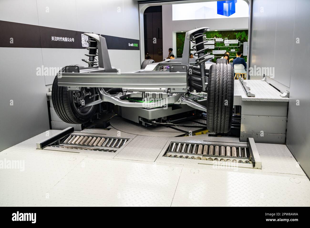 Demonstration of an Evogo battery swapping station from battery producer CATL at the 2023 ...