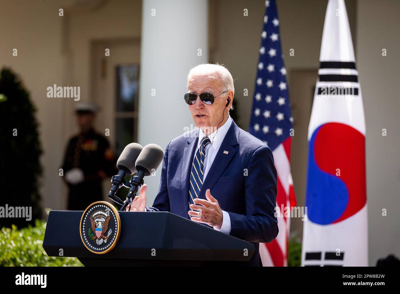 Washington, United States. 26th Apr, 2023. President Joe Biden responds ...