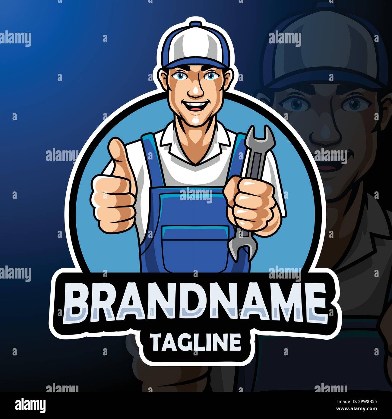 Cartoon mechanic mascot holding spanner giving thumb up Stock Vector ...