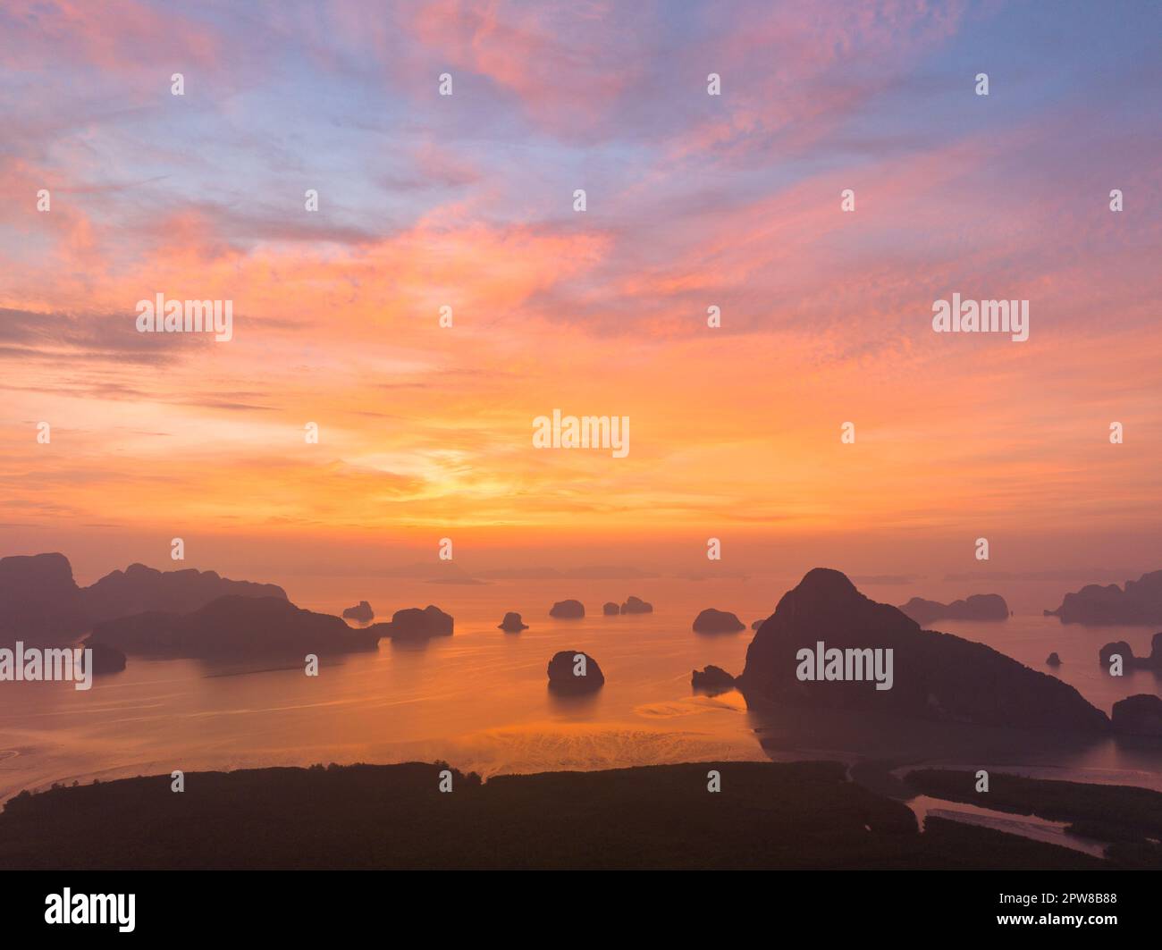 aerial view Amazing light of nature cloudscape sky above Samed Nang ...