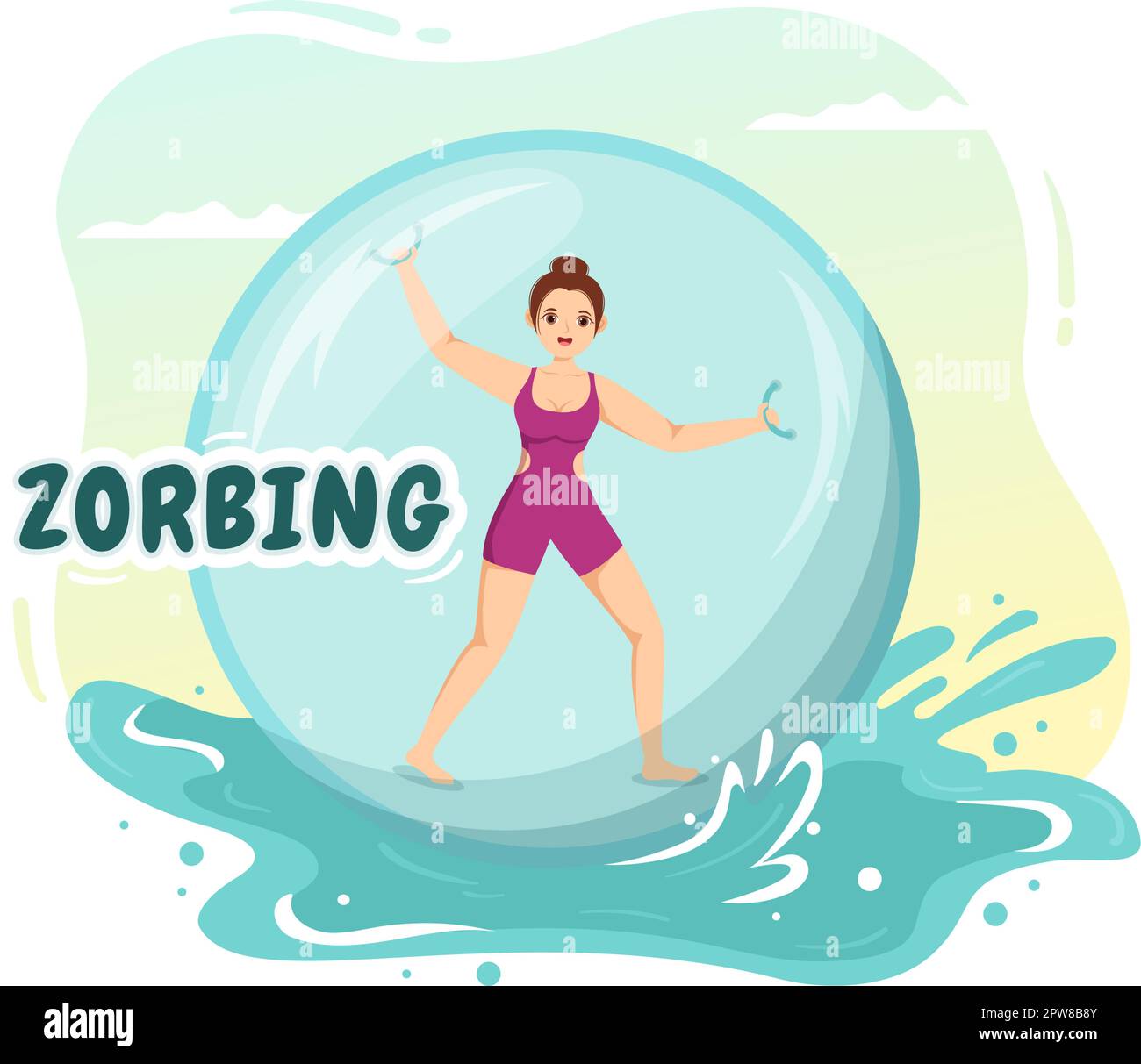 Zorbing Illustration with People Playing Bubble Bump on Green Field or ...