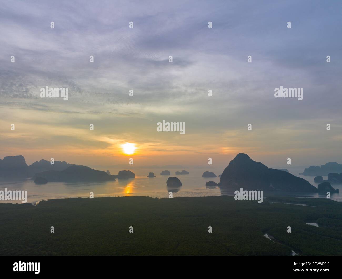aerial view Amazing light of nature cloudscape sky above Samed Nang ...