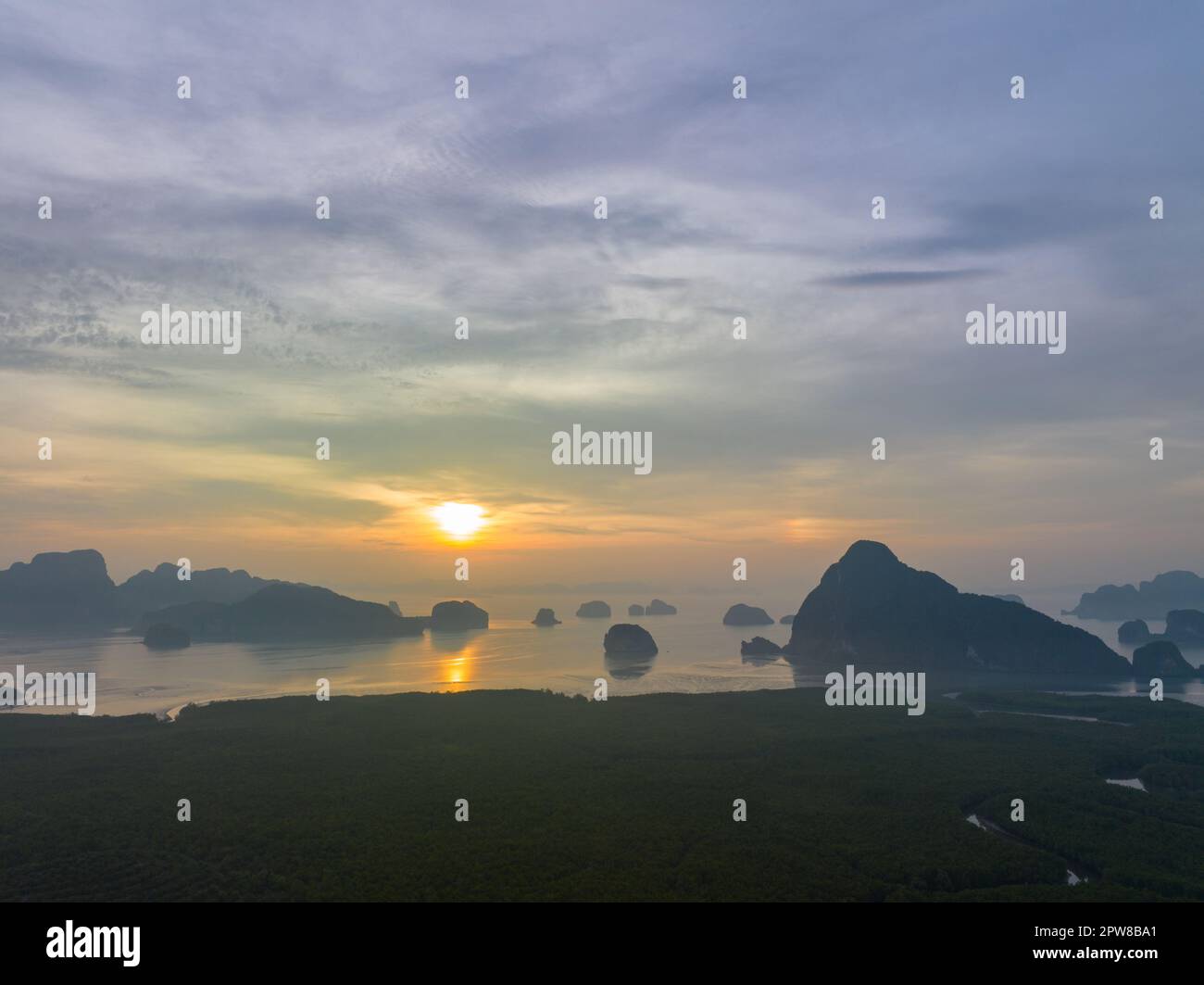 aerial view Amazing light of nature cloudscape sky above Samed Nang ...