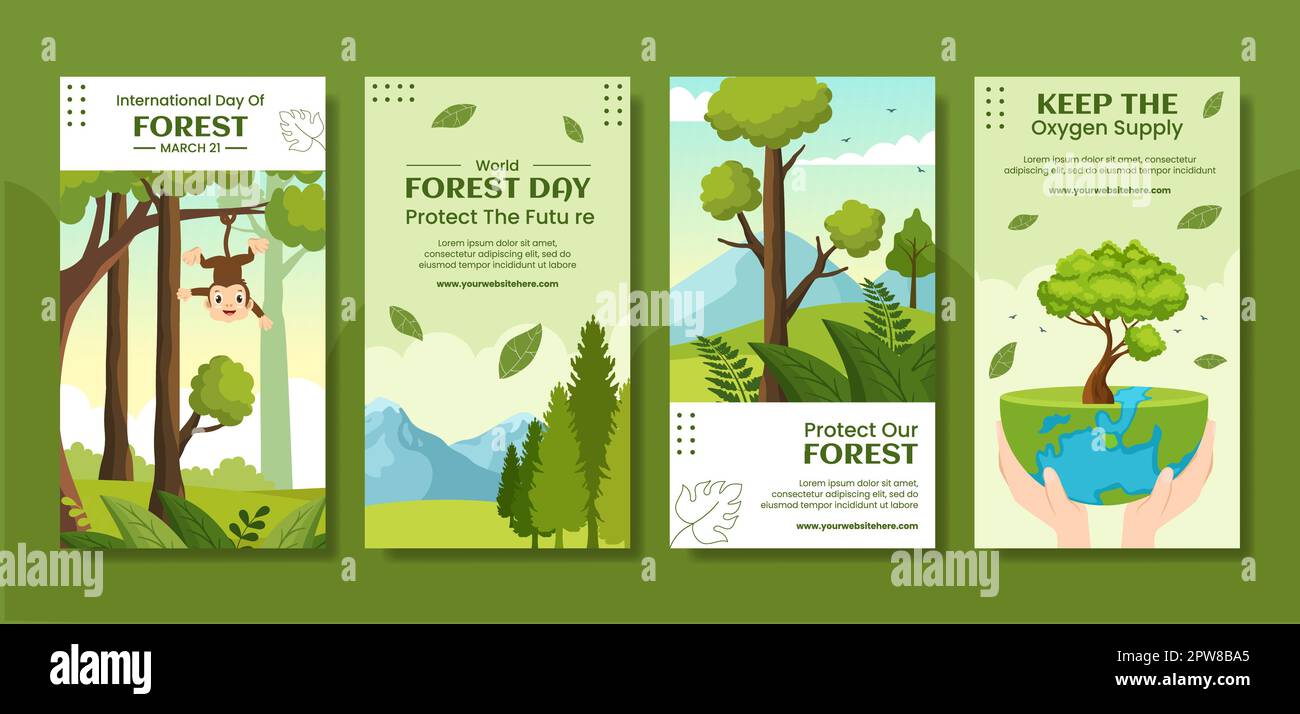 World Forestry Day Social Media Stories Flat Cartoon Hand Drawn ...